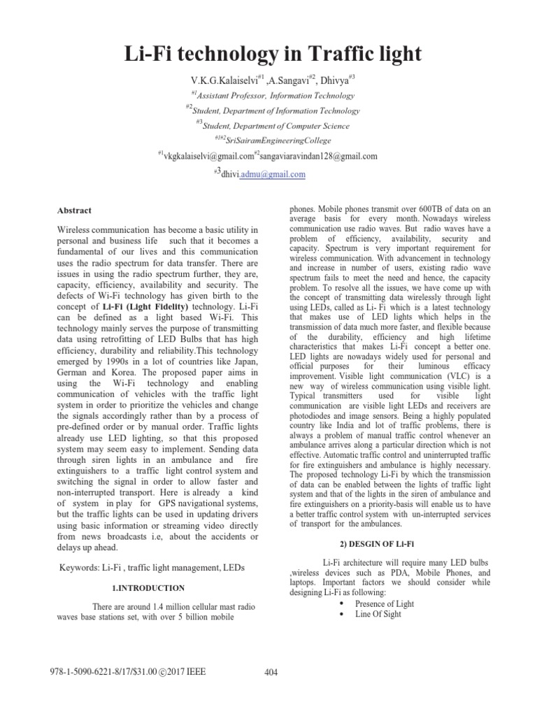 Kalaiselvi2017 Li-Fi Technology | PDF | Radio | Light Emitting Diode