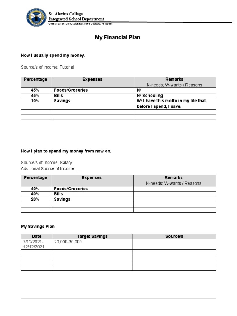 My Financial Plan: Source/s of Income: Tutorial | PDF | Social Science ...