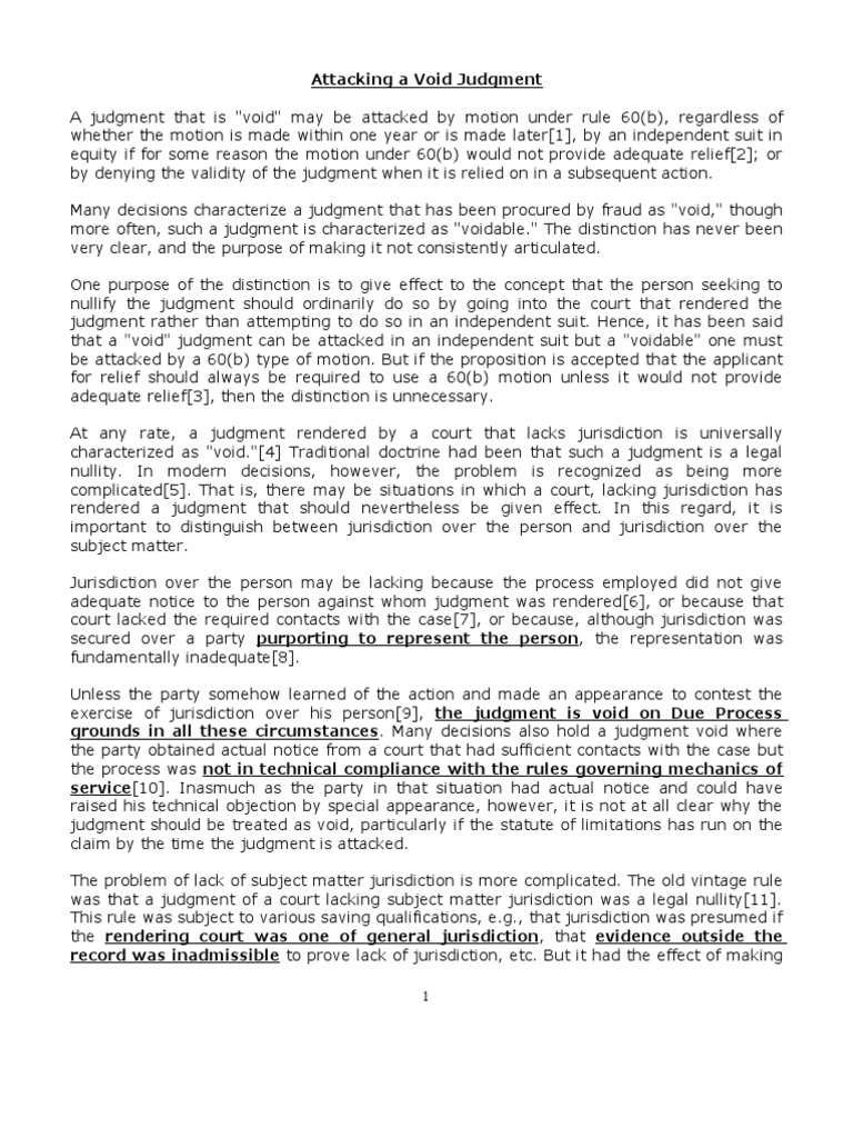 Attacking A Void Judgment | PDF | Judgment (Law) | Jurisdiction