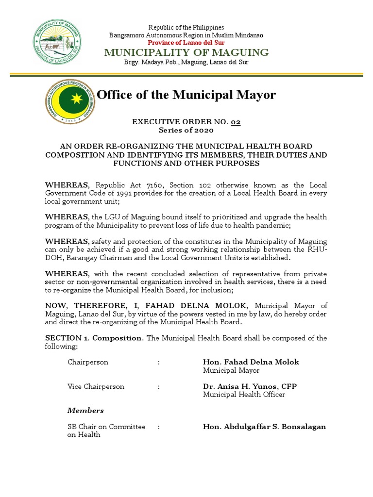 Sample Local Health Board E.O. | PDF | Government | Policy