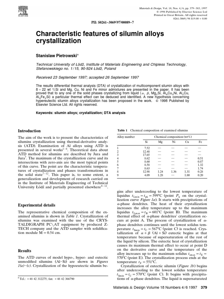 Characteristic Features of Silumin Alloys Crystallization: Stanislaw ...