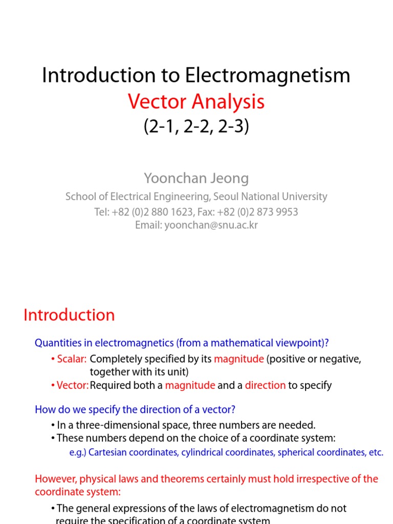 Introduction To Electromagnetism Vector Analysis Pdf Vector