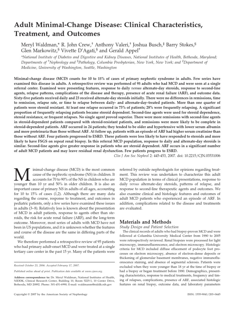 Adult Minimal-Change Disease: Clinical Characteristics, Treatment, and ...