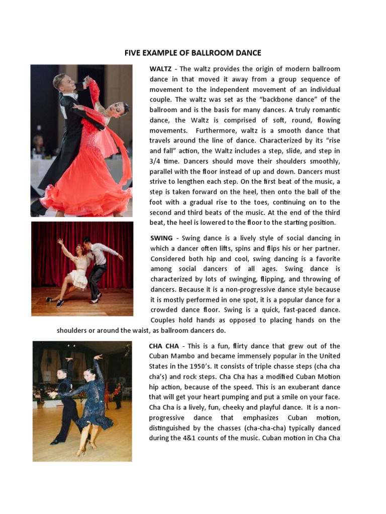Five Popular Ballroom Dances Explained | PDF | Ballroom Dance ...