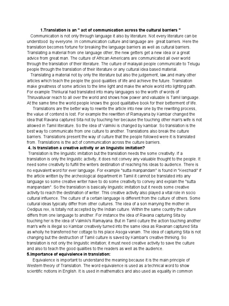 1.translation Is An " Act of Communication Across The Cultural Barriers ...