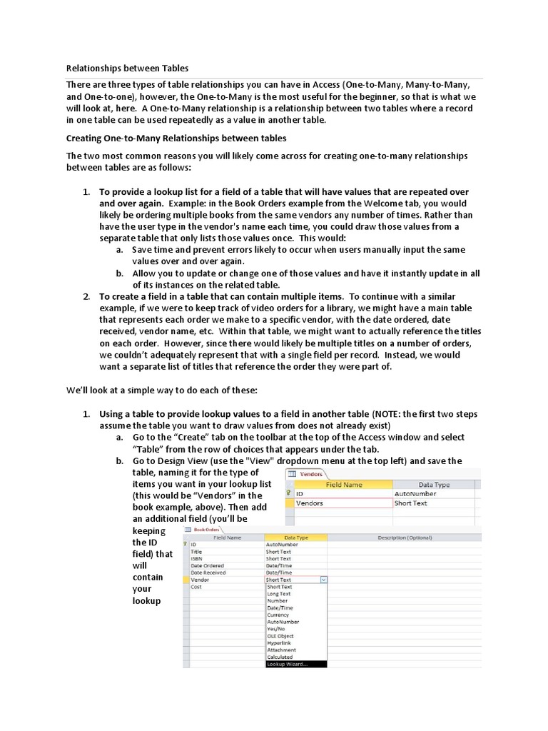 Creating and Understanding One-to-Many Table Relationships in Microsoft Access | PDF | Table ...