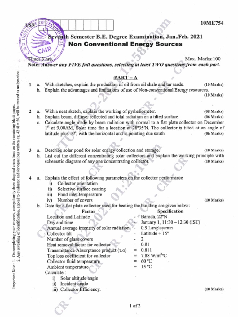 VTU Question Paper of 10ME754 Non Conventional Energy Sources Jan-2021 ...