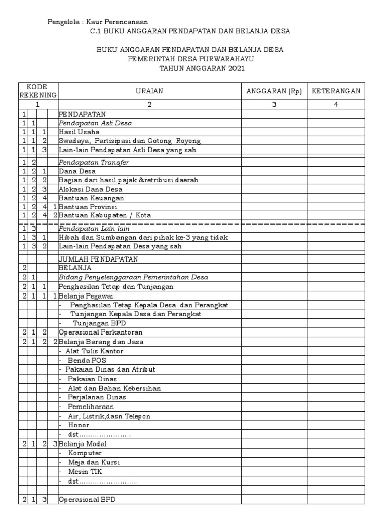 BUKU ADMINISTRASI KAUR PERENCANAAN-Format-Administrasi-Desa. | PDF
