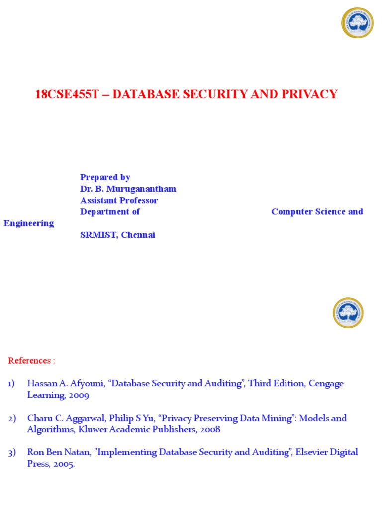 Database Security and Privacy UNIT - I - PPT | PDF | Information Security | Databases