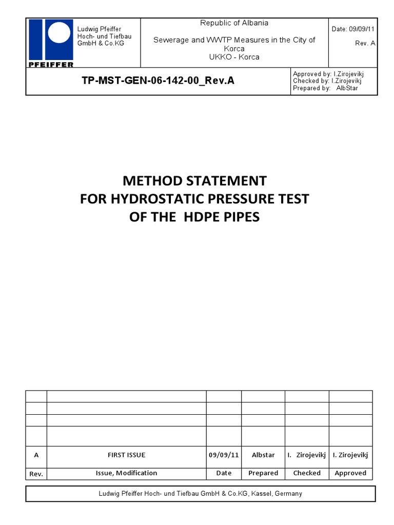 TP-MST-GEN-06-142-00 - Method Statement For Pressure Test of The HDPE ...