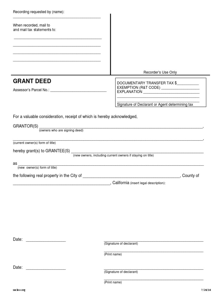Fillable Grant Deed | PDF | Deed | Government Finances