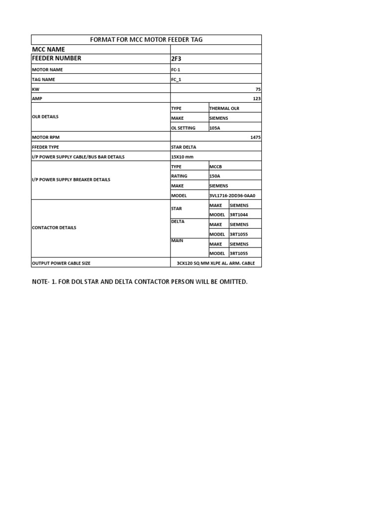MCC motor feeder tag format | PDF | Power Supply | Electrical Components