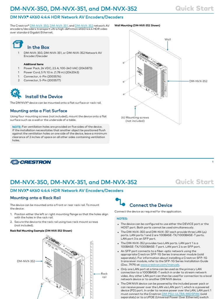 Quick Start: DM-NVX-350, DM-NVX-351, and DM-NVX-352 | PDF | Ip Address ...