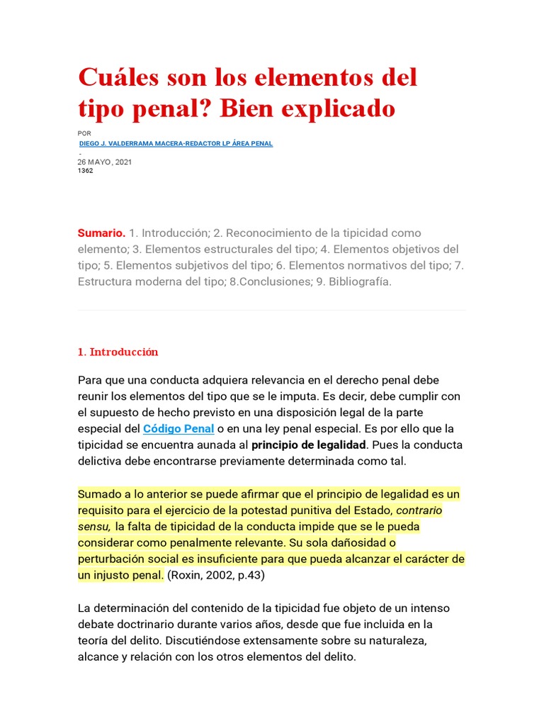 Elementos del Tipo Penal Explicados | PDF | Derecho penal | Intención ...