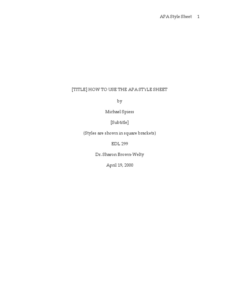 APA Style Sheet 1 | PDF | Paragraph | Apa Style