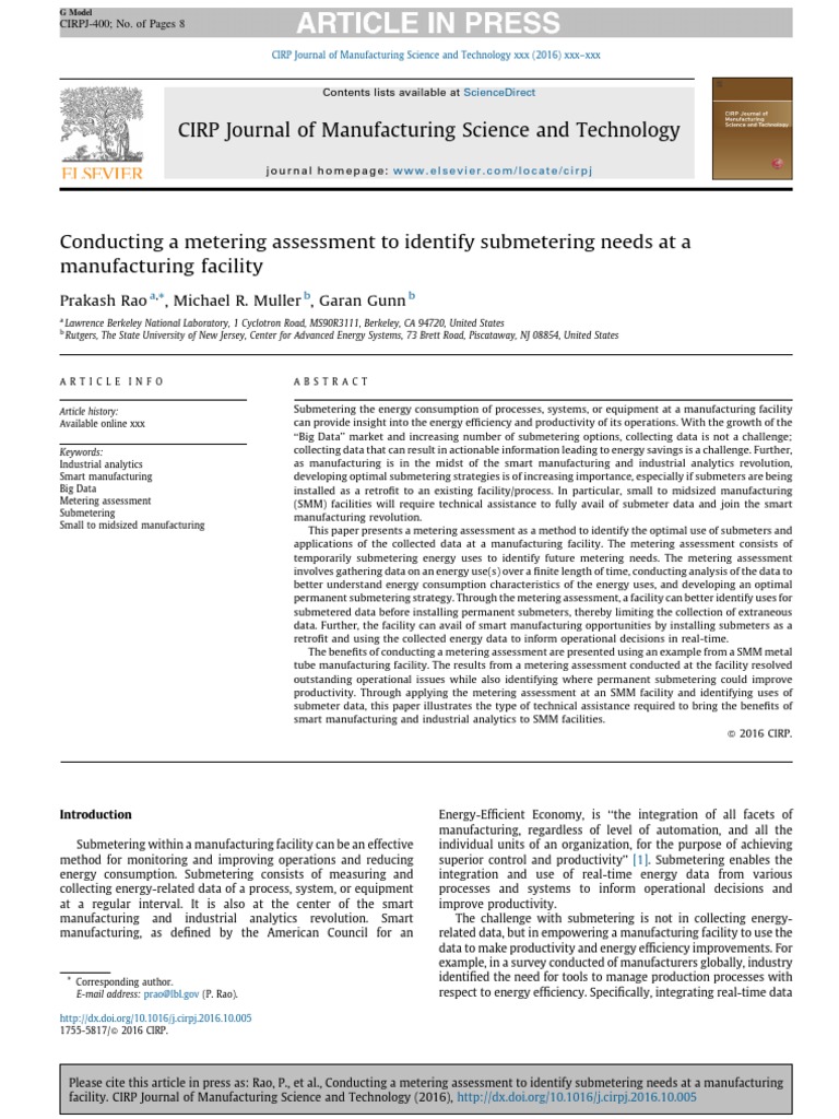 Cirp Journal of Manufacturing Science and Technology: Prakash Rao ...