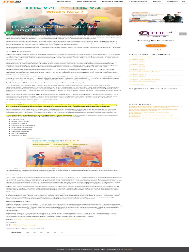 ITIL 4 vs. ITIL V3 - Apa Yang Baru - ITGID - IT Governance Indonesia | PDF