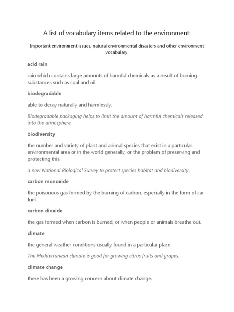 Environment Vocabulary and Climate Change | PDF | Climate Change ...