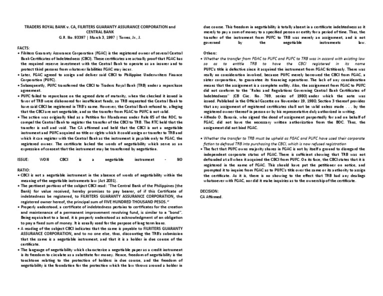 03 Traders Royal Bank v. CA | PDF | Negotiable Instrument | Banks