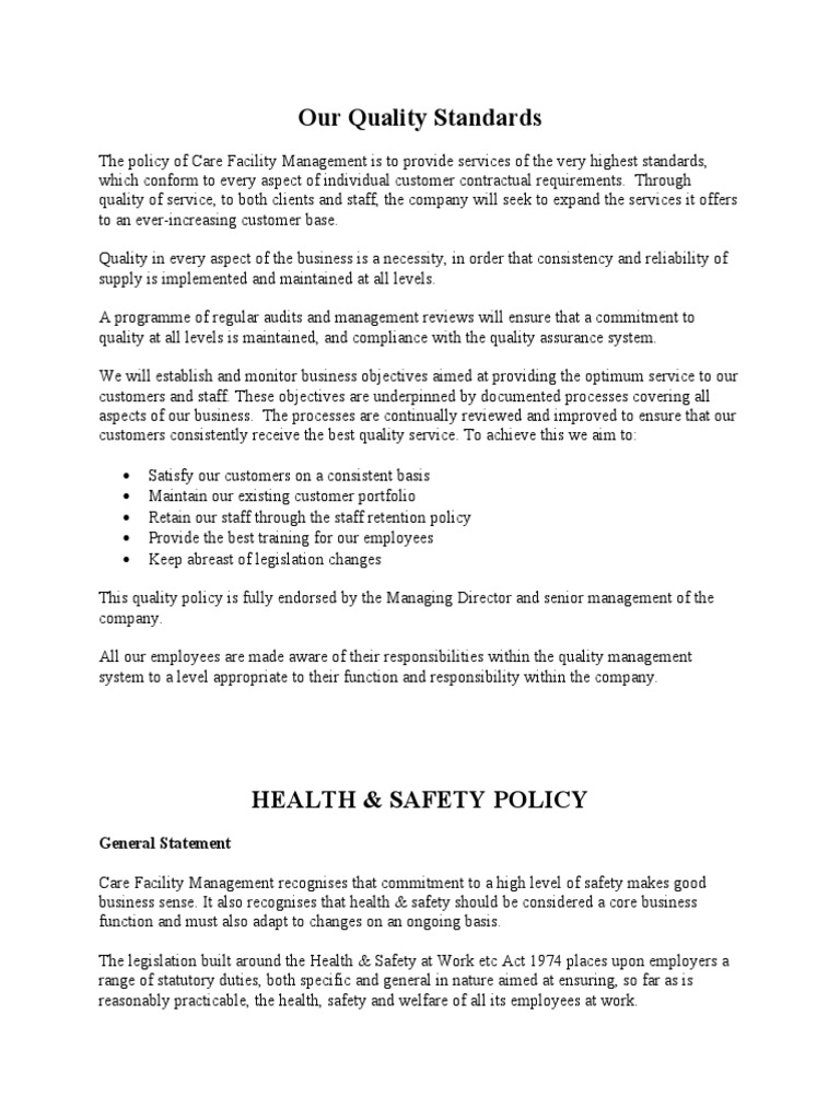 Our Quality Standards | Download Free PDF | Occupational Safety And ...