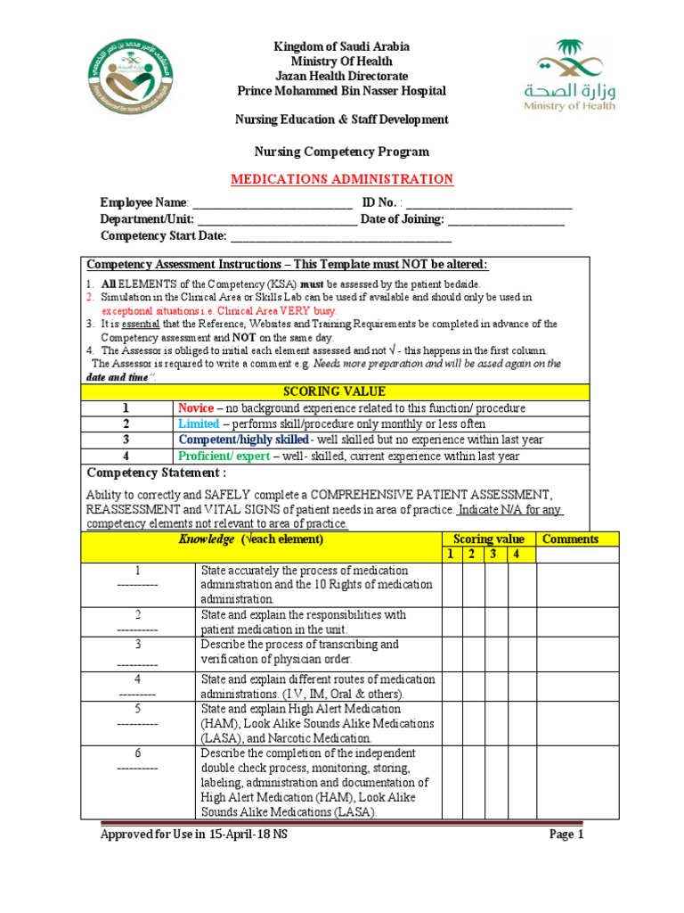 Nursing Competency Program: Medications Administration | PDF | Nursing ...