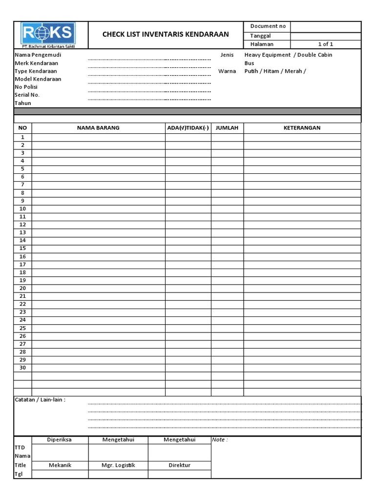 Form List Inventaris Kendaraan All - 1 | PDF