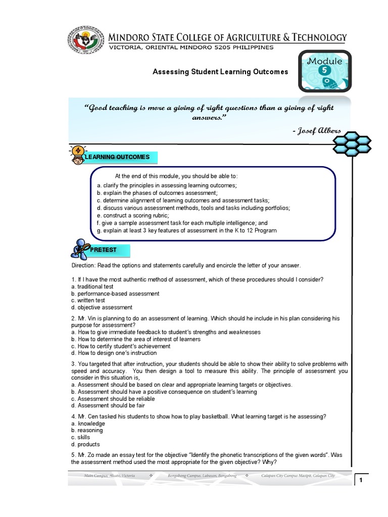 Assessing Student Learning Outcomes | Download Free PDF | Educational ...