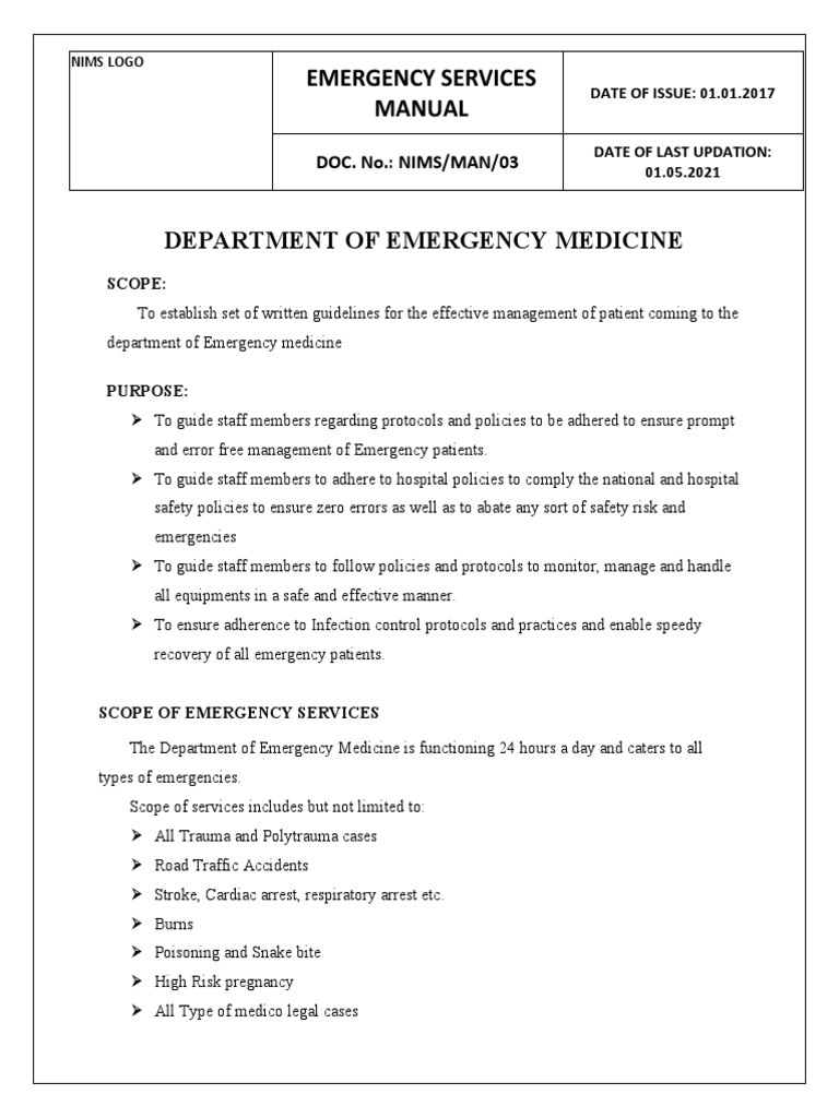Er Manual | PDF | Emergency Department | Cardiopulmonary Resuscitation