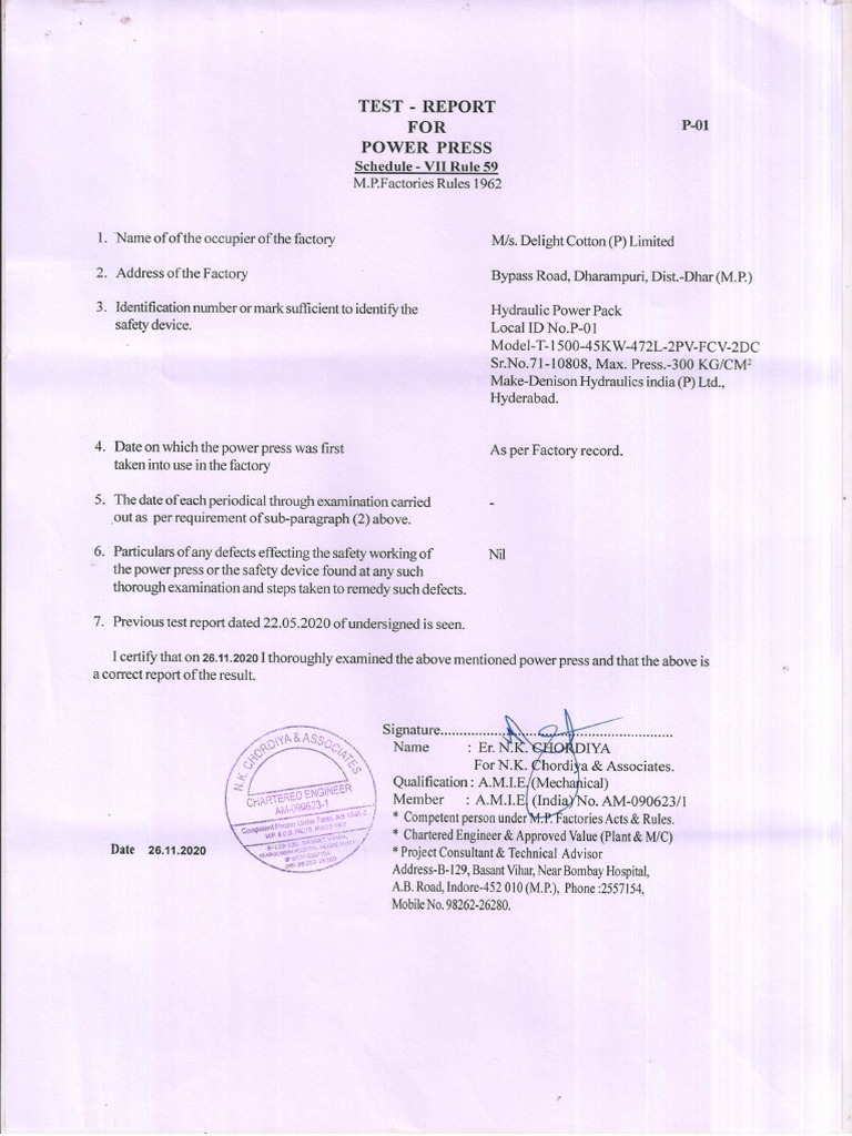 6.power Press Testing Certificate | PDF