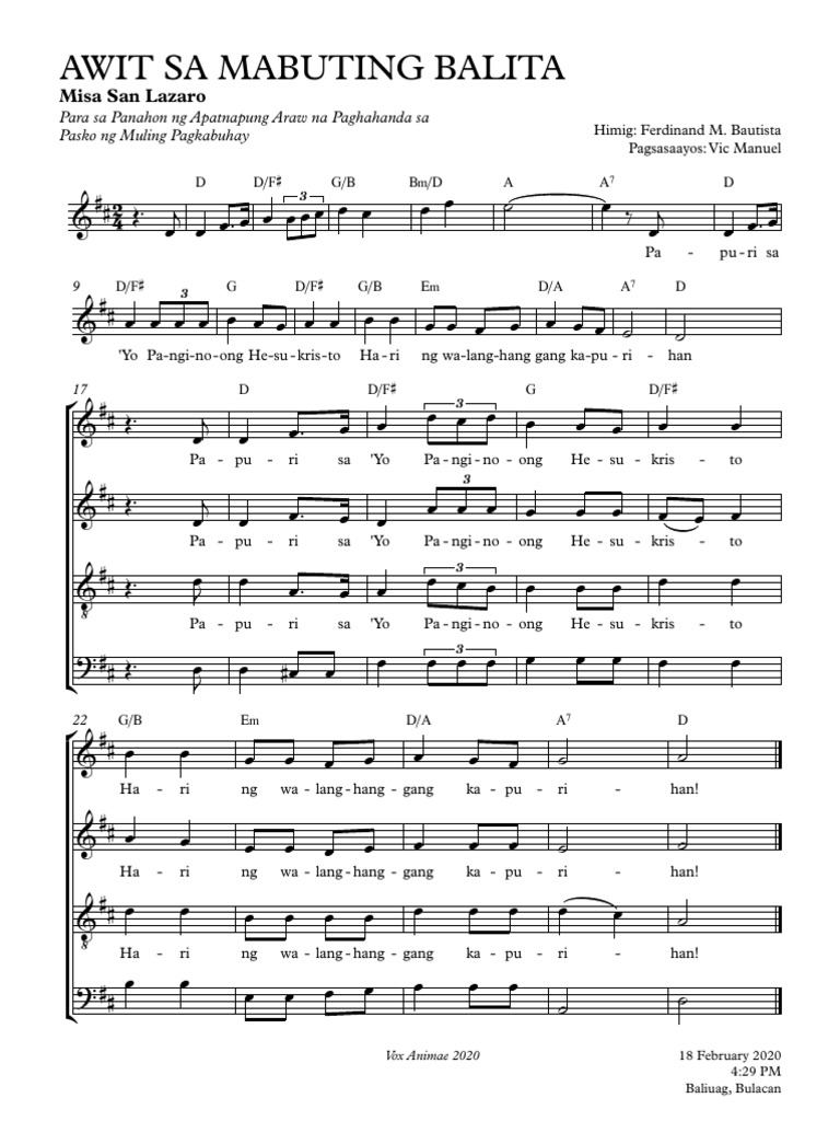 Awit Sa Mabuting Balita Bautista Full Score | PDF