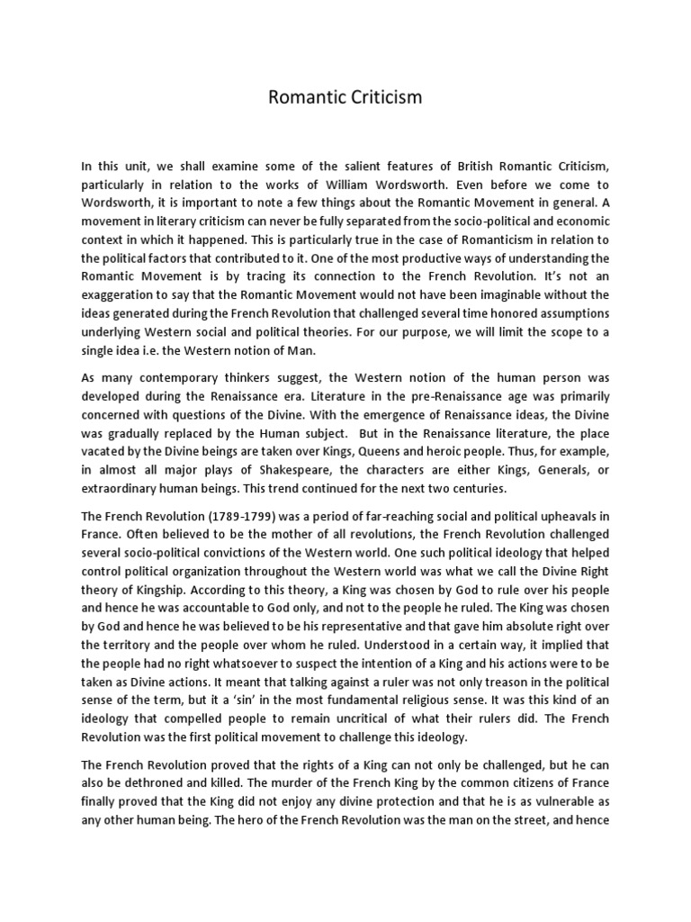 Romantic Criticism | PDF | Romanticism | William Wordsworth