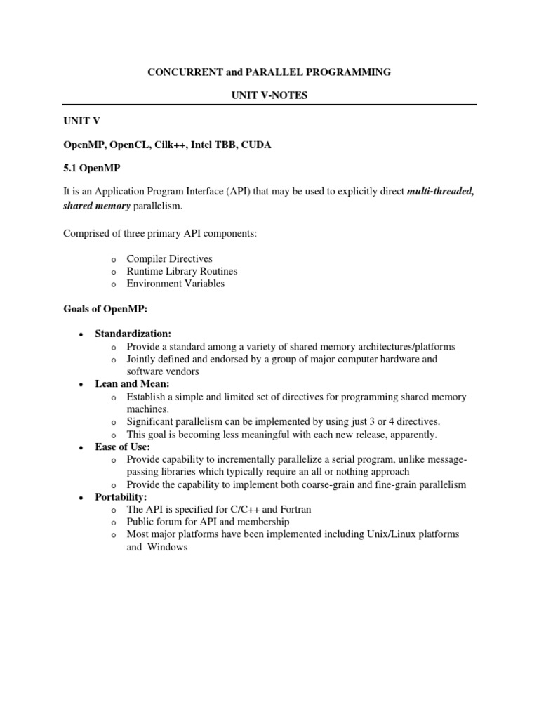 Concurrent And Parallel Programming Unit V Notes Unit V Openmp Opencl Cilk Intel Tbb Cuda 1792