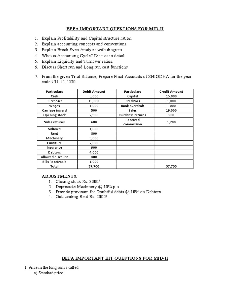 Befa Important Questions For Mid-Ii | PDF | Balance Sheet | Business ...