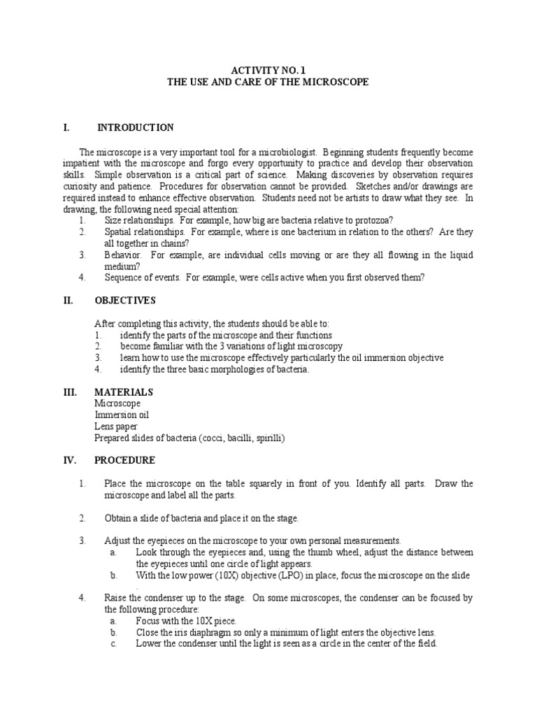 Microscope Use and Care Activity Guide | PDF | Lenses | Optical Devices