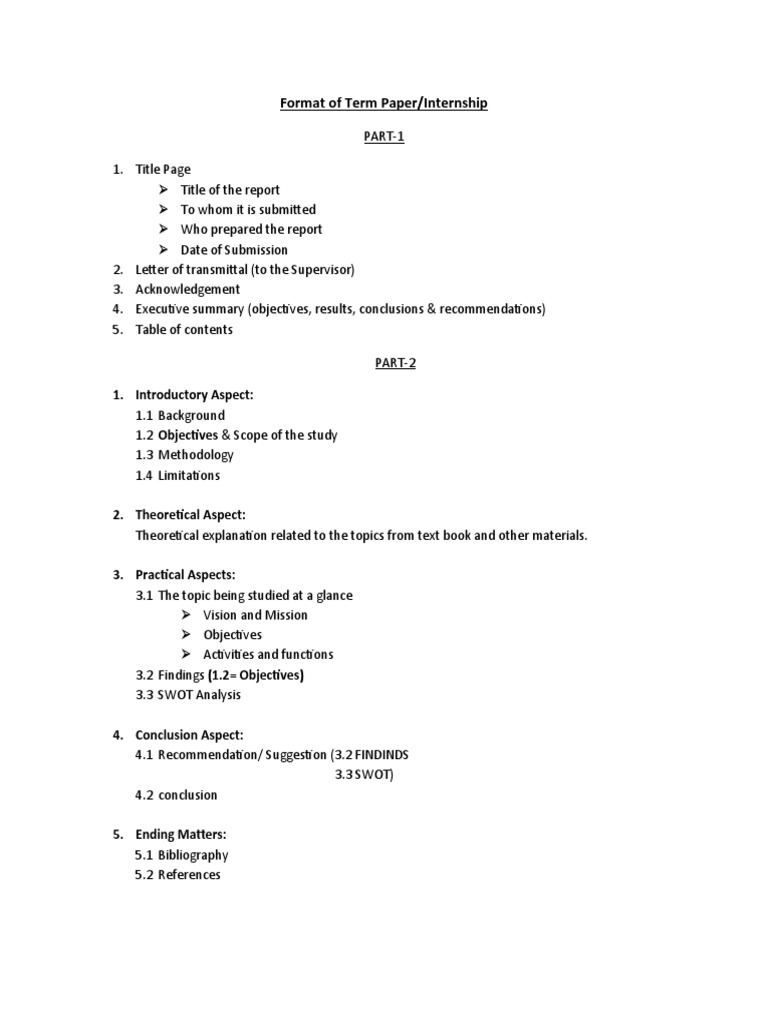 TERM PAPER & INTERNSHIP Pattern | PDF