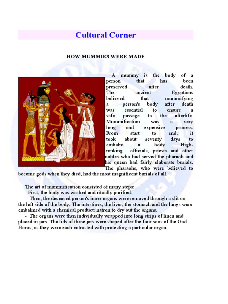 Cultural Corner: How Mummies Were Made | PDF | Mummy | Tutankhamun