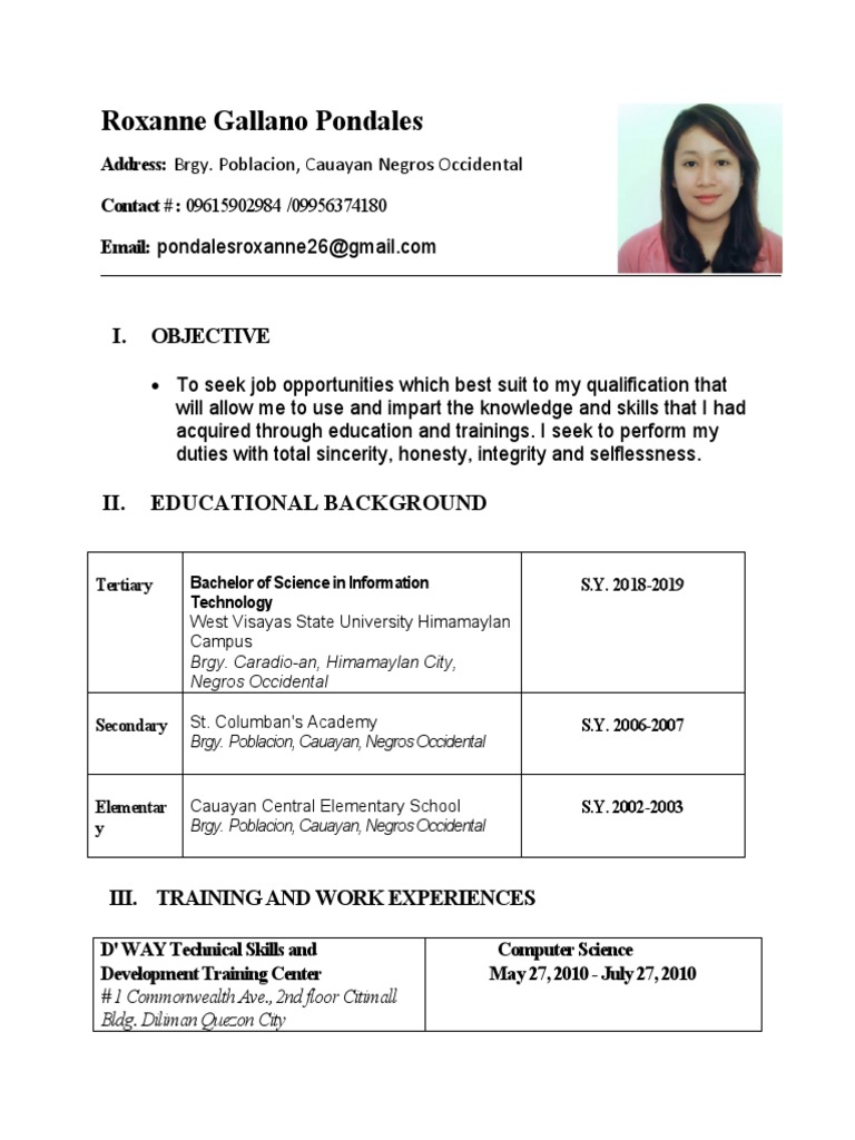 Roxanne Gallano Pondales Resume for IT Jobs | PDF | Business