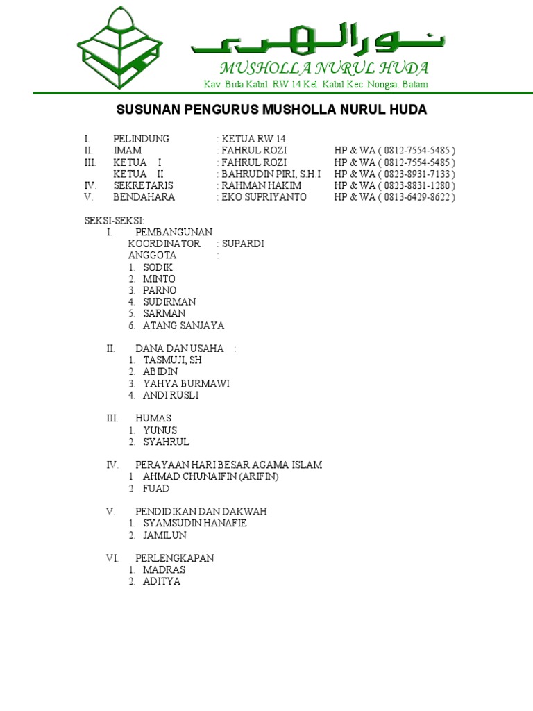 Susunan Pengurus Musholla | PDF