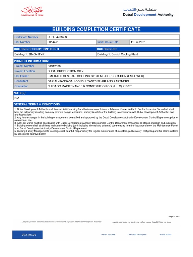Building Completion Certificate: Certificate Number Plot Number Initial ...