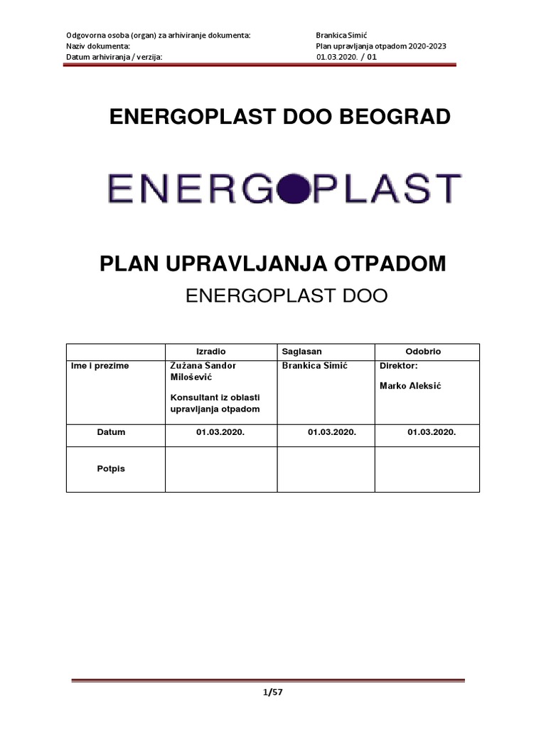 Plan Upravljanja Otpadom | PDF
