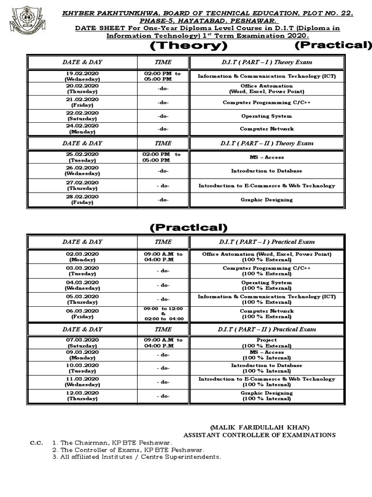 DIT Exam Schedule 1st Term 2020 | PDF | Information And Communications ...