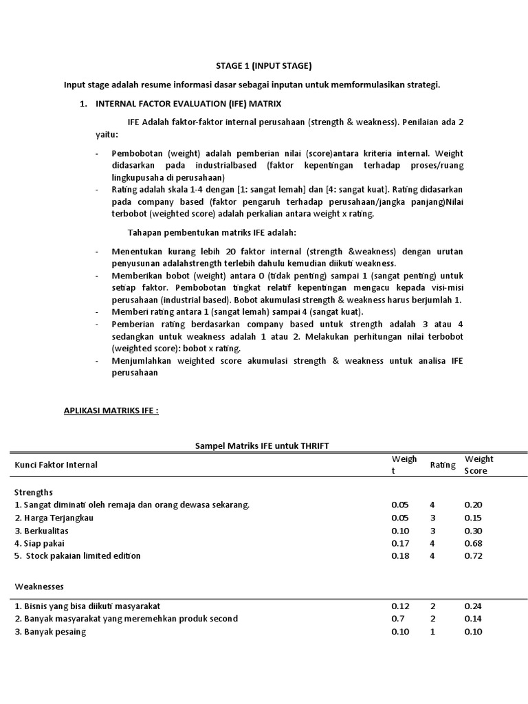 Matriks IFE dan EFE dalam Strategi Perusahaan | PDF
