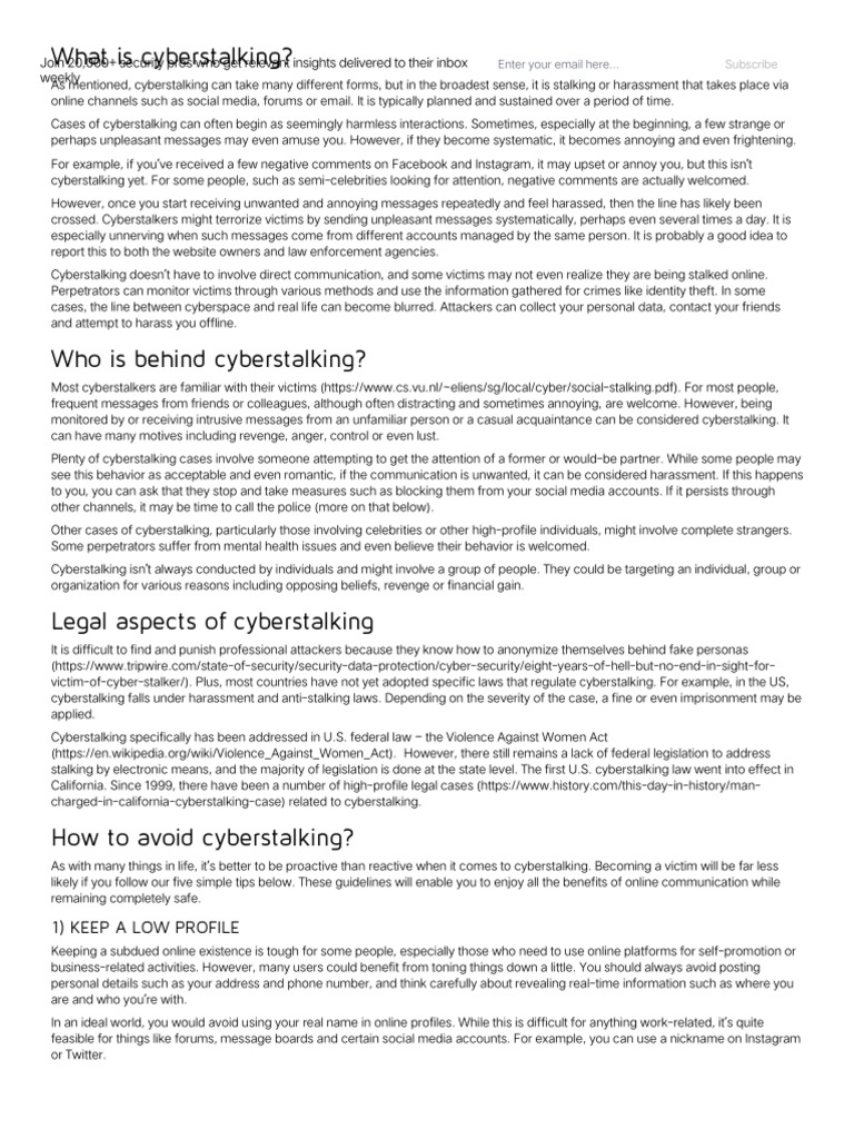 What Cyberstalking Is and How To Prevent It | PDF | Information Age ...