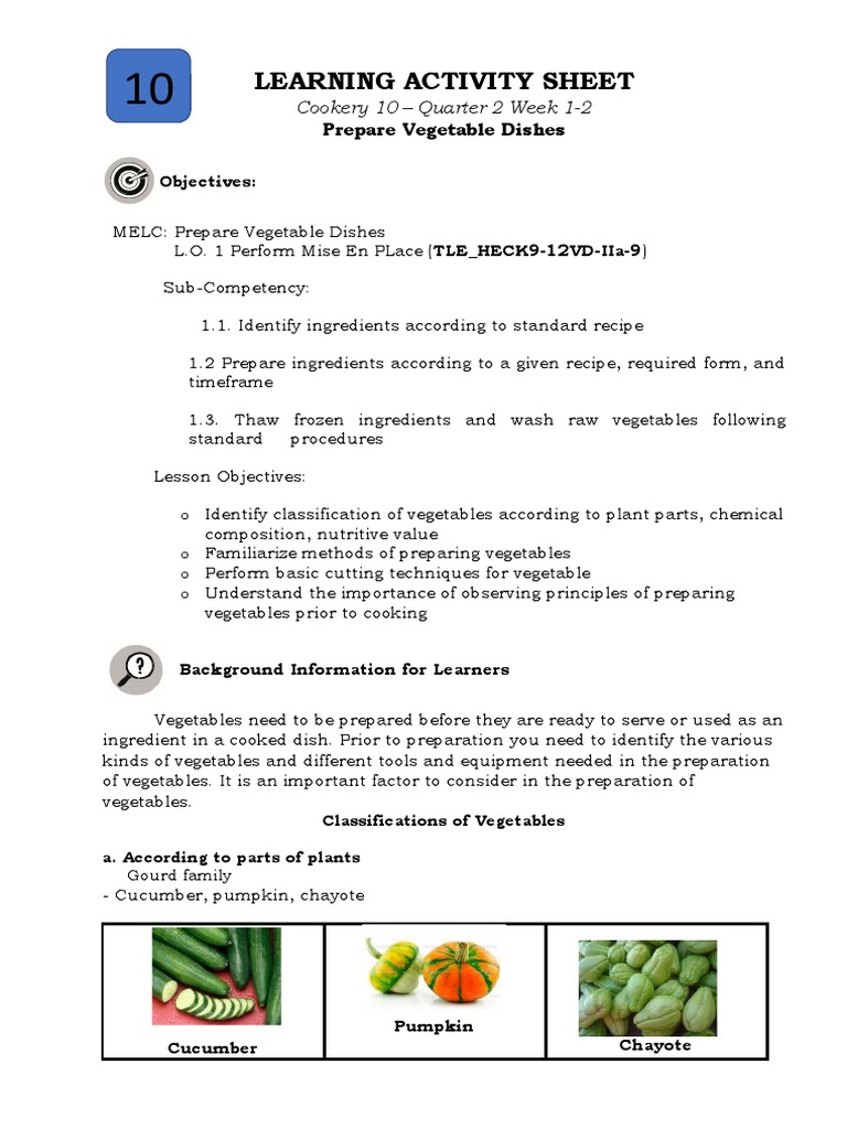 Preparing Vegetable Dishes in Cookery 10 | PDF | Vegetables | Carbohydrates