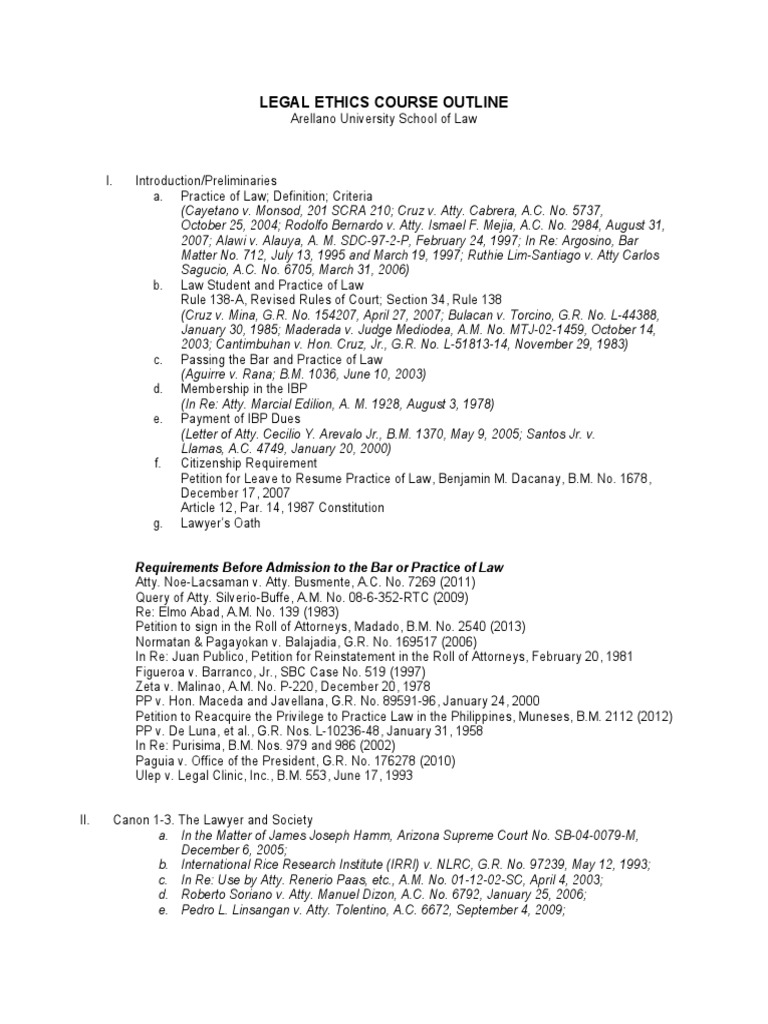 Legal Ethics Course Outline: Requirements Before Admission To The Bar ...