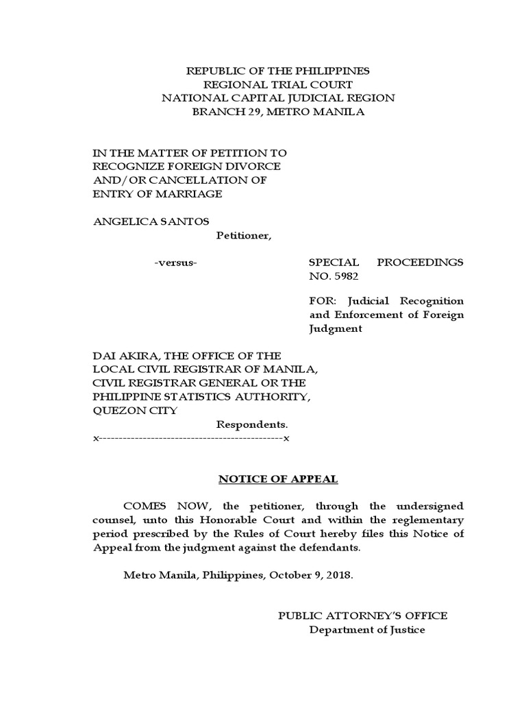 Notice of Appeal | PDF | Metro Manila | Courts