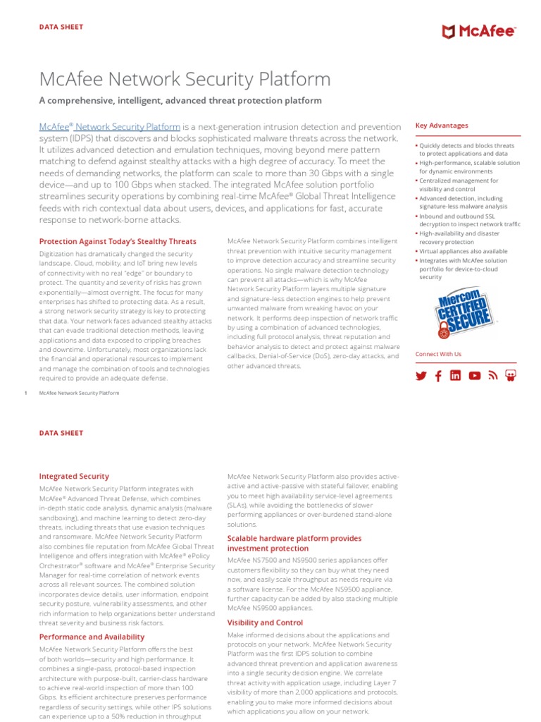 Mcafee Network Security Platform: A Comprehensive, Intelligent, Advanced Threat Protection ...