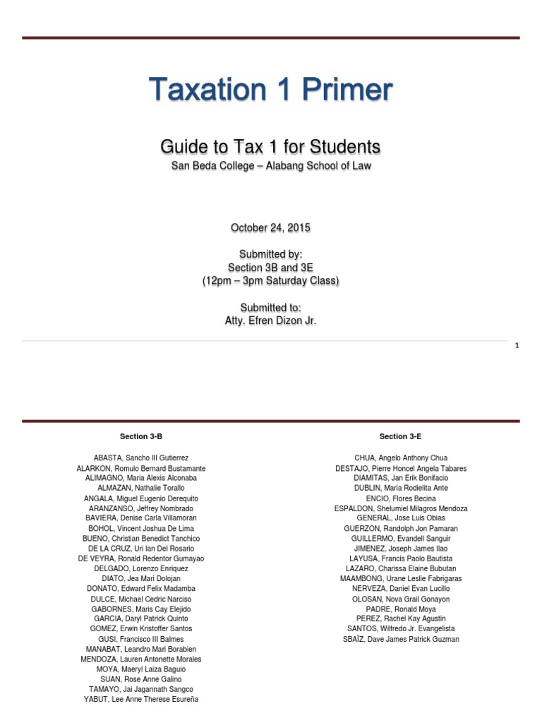 Tax 1 Primer | PDF | Externality | Taxpayer