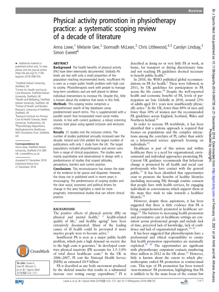Physical Activity Promotion in Physiotherapy Practice: A Systematic ...
