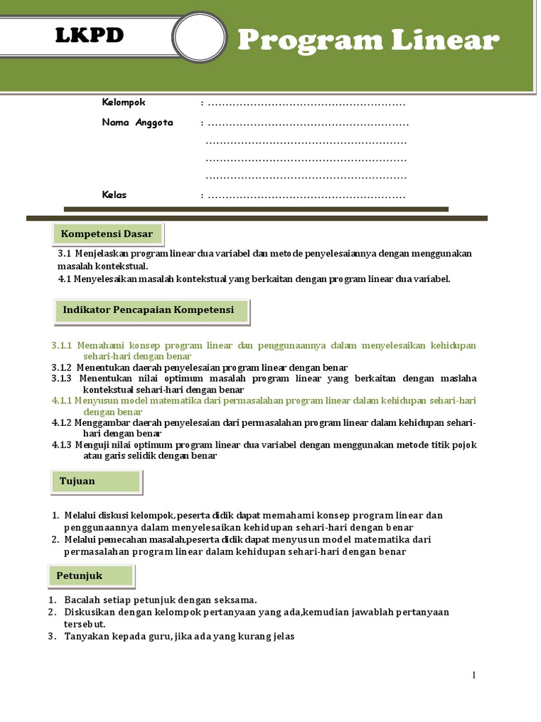 LKPD Program Linear Revisi | PDF